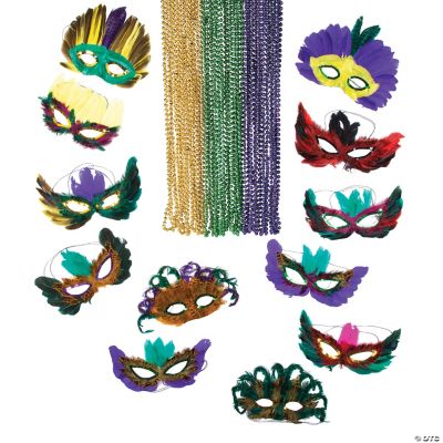 Masquerade Mask & Bead Assortment - 60 Pc. | Halloween Express