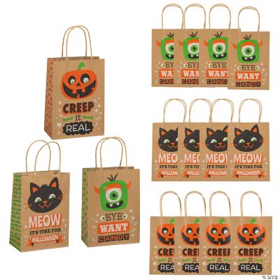 6-1/2" x 9" Medium Halloween Character Print Paper Gift Bags - 12 Pc.