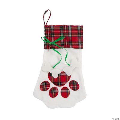 Christmas Red Plaid Pet Paw Print Stocking | Halloween Express