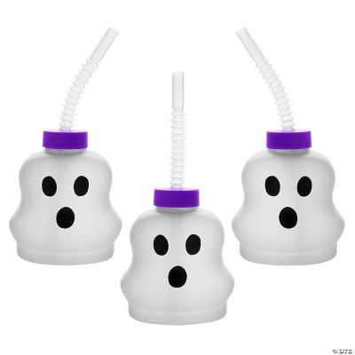 Ghost-Shaped Frosted Reusable Plastic Cups with Lids & Straws - 12 Ct ...