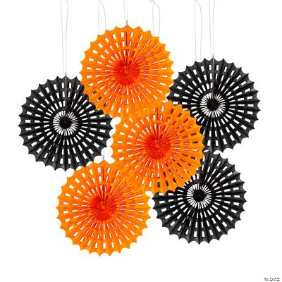 14" Black & Orange Spider Web Hanging Tissue Paper Fans - 6 Pc ...