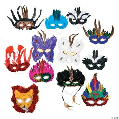 Deluxe Feather Mask Assortment- 12 Pc.
