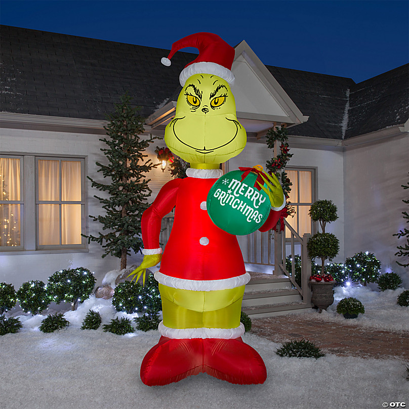 Grinch Yard Decorations Airblown® Animated Grinch Putting Santa