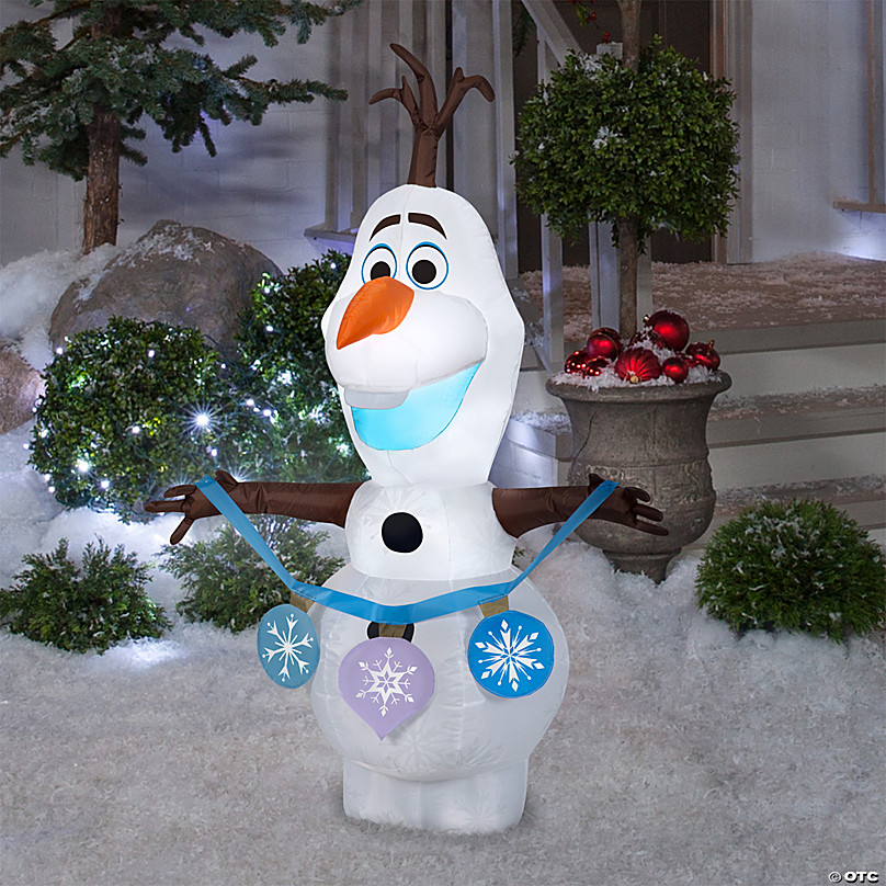4 Ft. Blow-Up Inflatable Frozen Olaf with Ornaments with Built-In LED ...