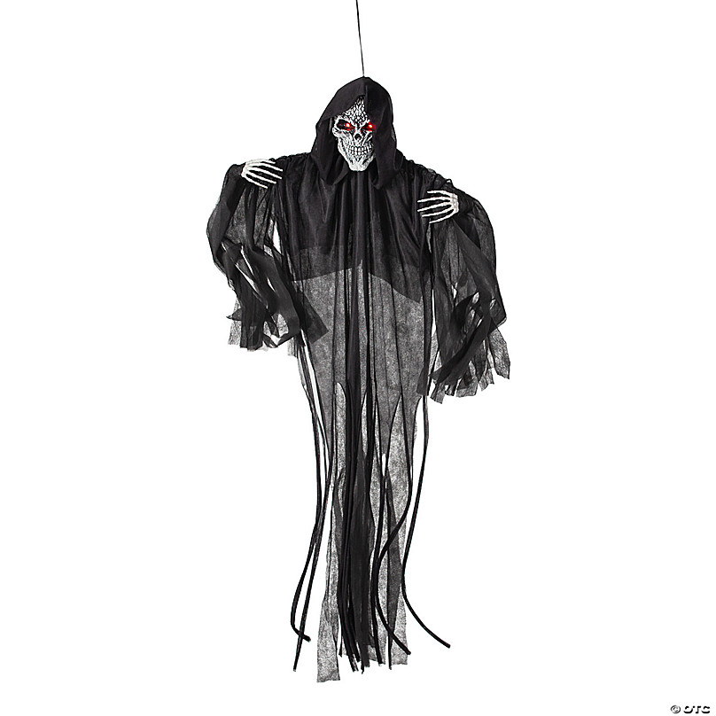 4 Ft. Hanging Animated Black Skeleton Reaper Halloween Decoration ...