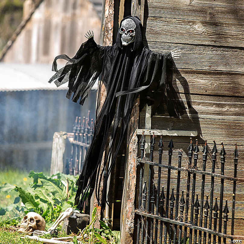 4 Ft. Hanging Animated Black Skeleton Reaper Halloween Decoration ...