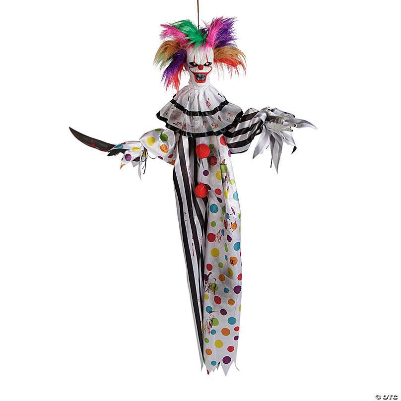 4 Ft. Hanging Animated Clown with Multicolored Hair Halloween ...