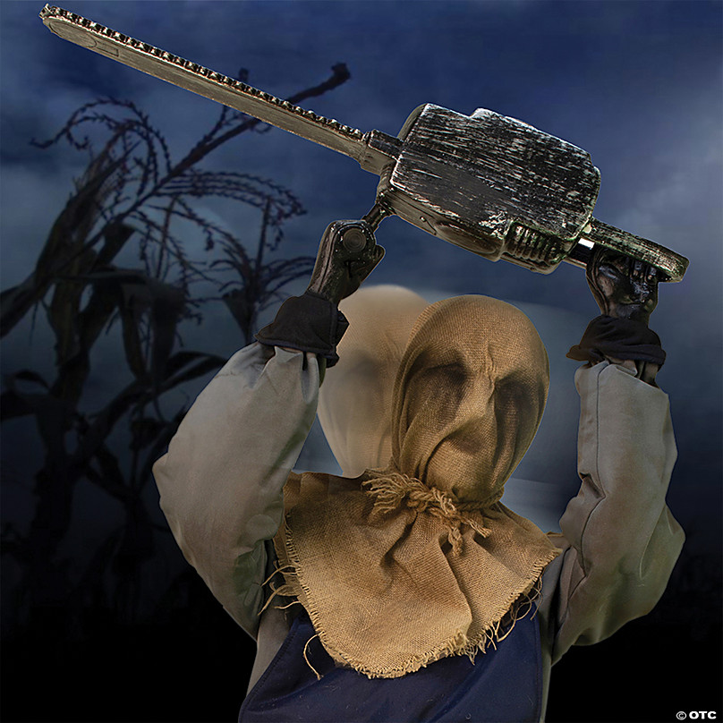 45" Seated Animated Chainsaw Greeter Prop | Halloween Express
