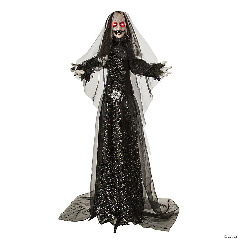 5 Ft. 6" Standing Animated Bride with Black Dress Halloween Decoration ...