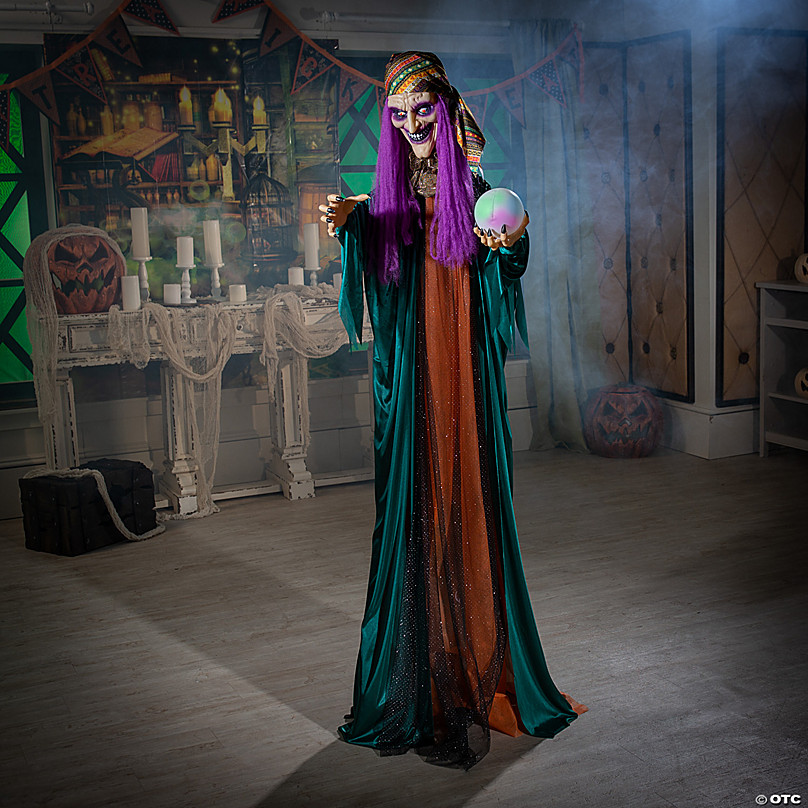 6 Ft. Animated Standing Fortune Teller Witch Halloween Decoration ...
