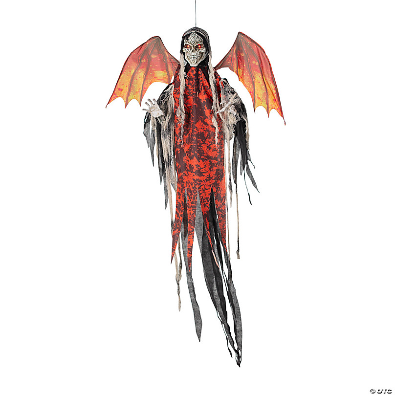 60 1/4" Animated & Light-Up Red Skeletal Reaper with Wings Hanging ...