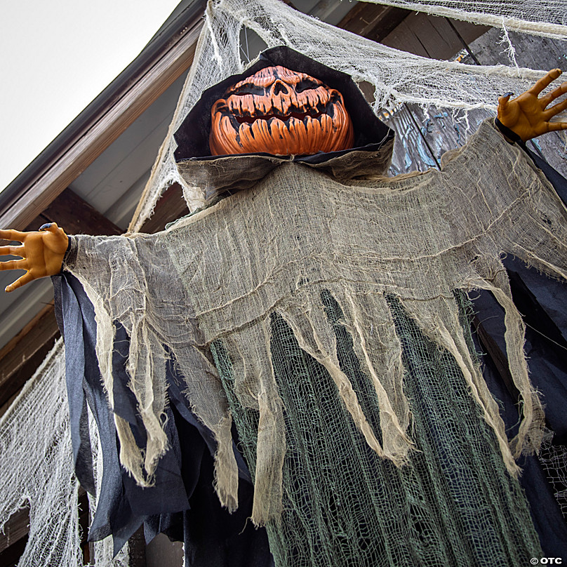 7 Ft. Light-Up Hanging Big Pumpkin Head Halloween Decoration ...