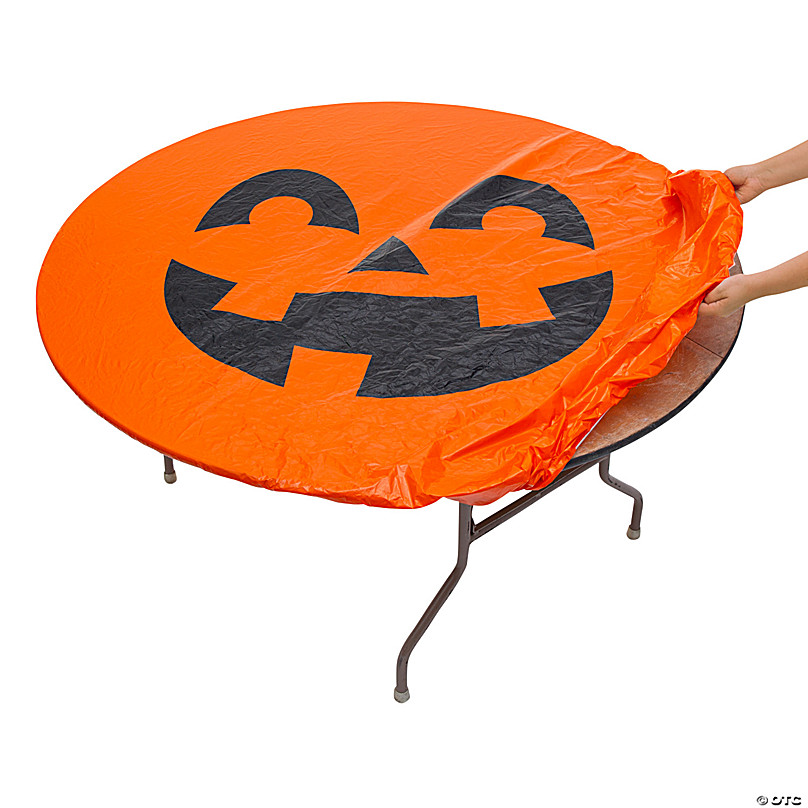72" Jack-O’-Lantern Fitted Round Plastic Disposable Tablecloth | Halloween Express
