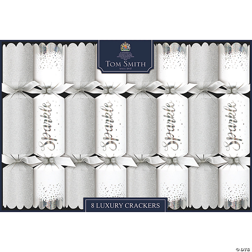 8" Tom Smith Silver & White Sparkle Luxury Christmas Party Crackers - 8 ...