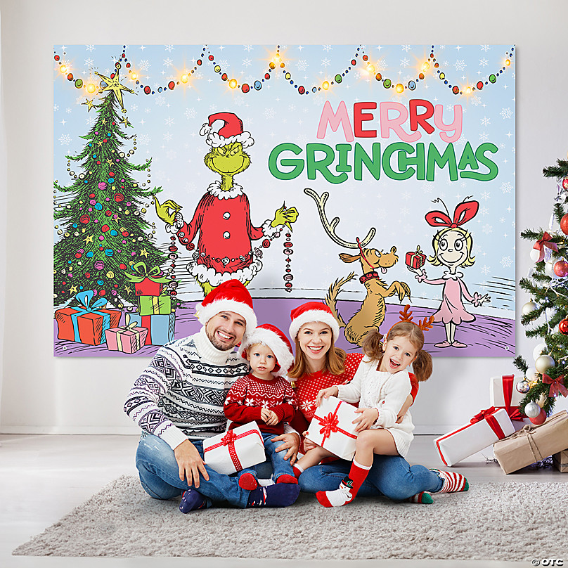 82" x 55" Dr. Seuss™ The Grinch Seasonal Backdrop with Lights Christmas ...