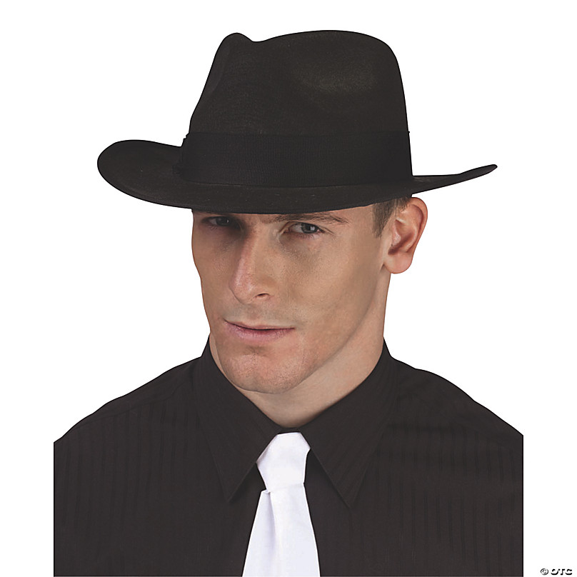 Adults Black Polyester Fedora Hat with Black Ribbon Costume Accessory ...