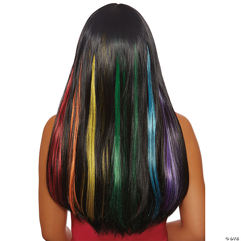 Adults Brown Long Straight Wig with Hidden Rainbow | Halloween Express