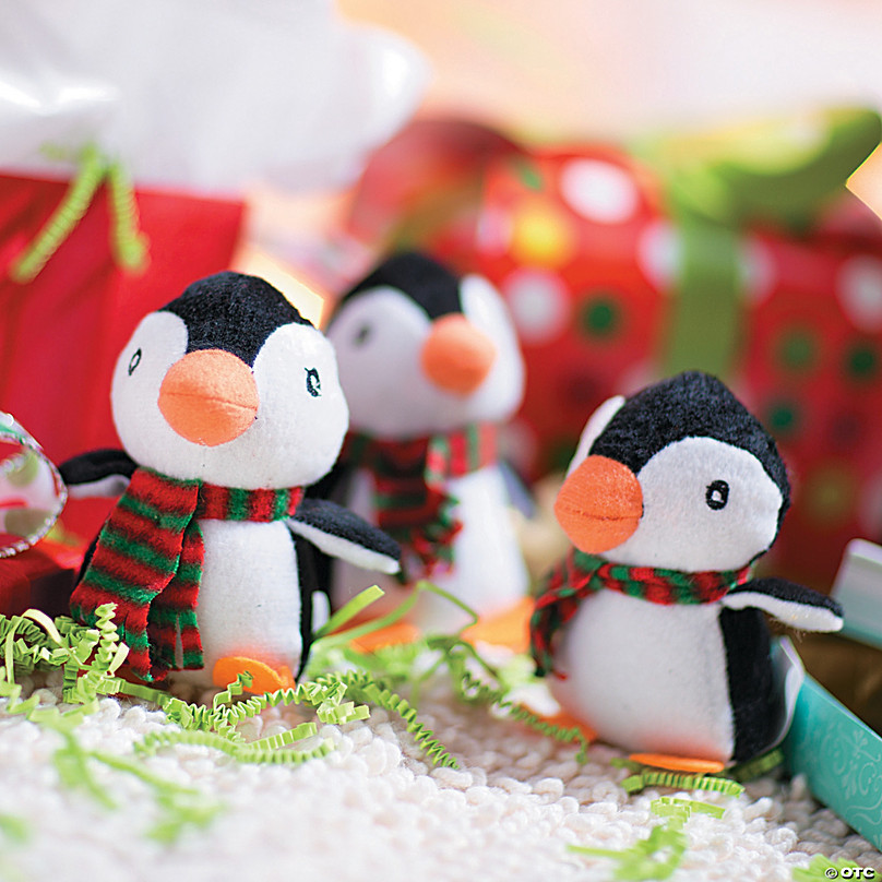 Christmas Stuffed Penguins with Plaid Scarf - 12 Pc. | Halloween Express