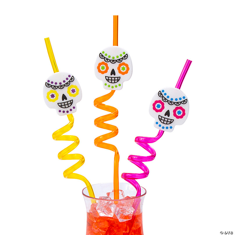 Day of the Dead Sugar Skull Silly Straws - 12 Pc. | Halloween Express