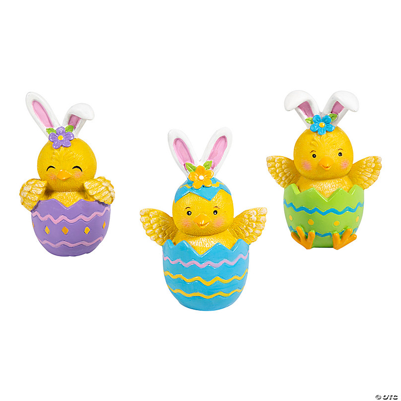 Easter Bunny Chicks in Eggs Tabletop Decoration - 3 Pc. | Halloween Express
