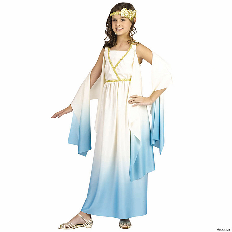 Girl’s White & Blue Dress Greek Goddess Costume | Halloween Express