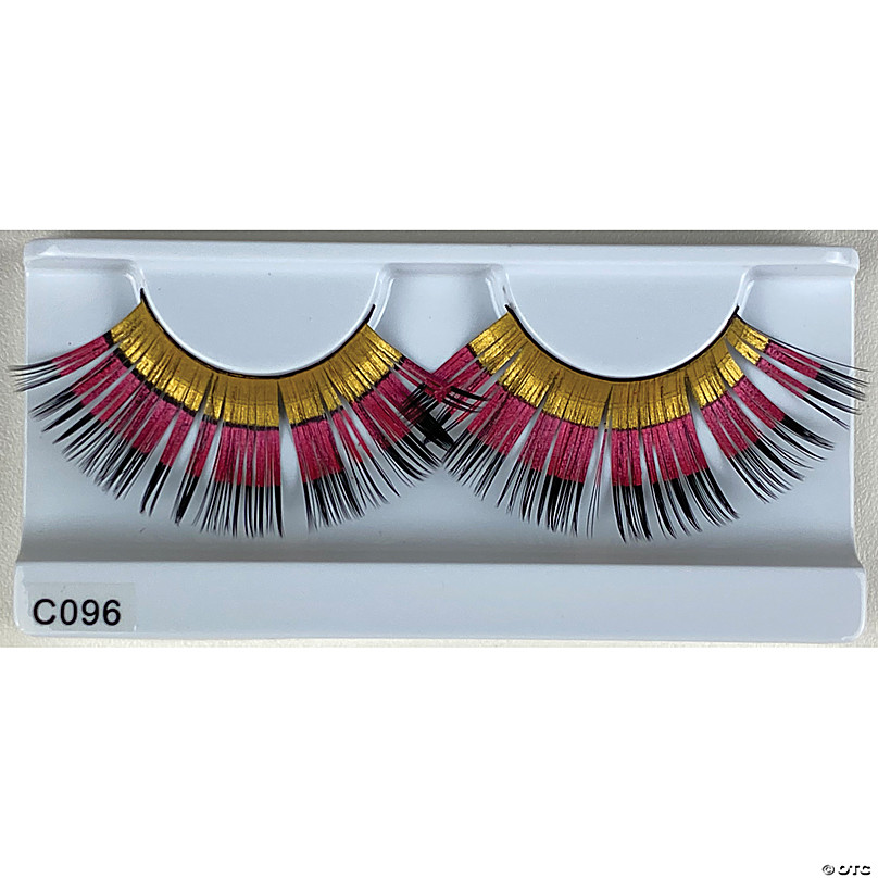 Gold Pink and Black Striped Eyelashes | Halloween Express