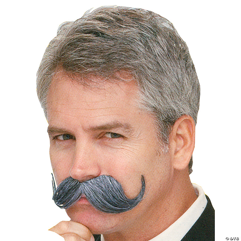 GREY HANDLE BAR MUSTACHE | Halloween Express