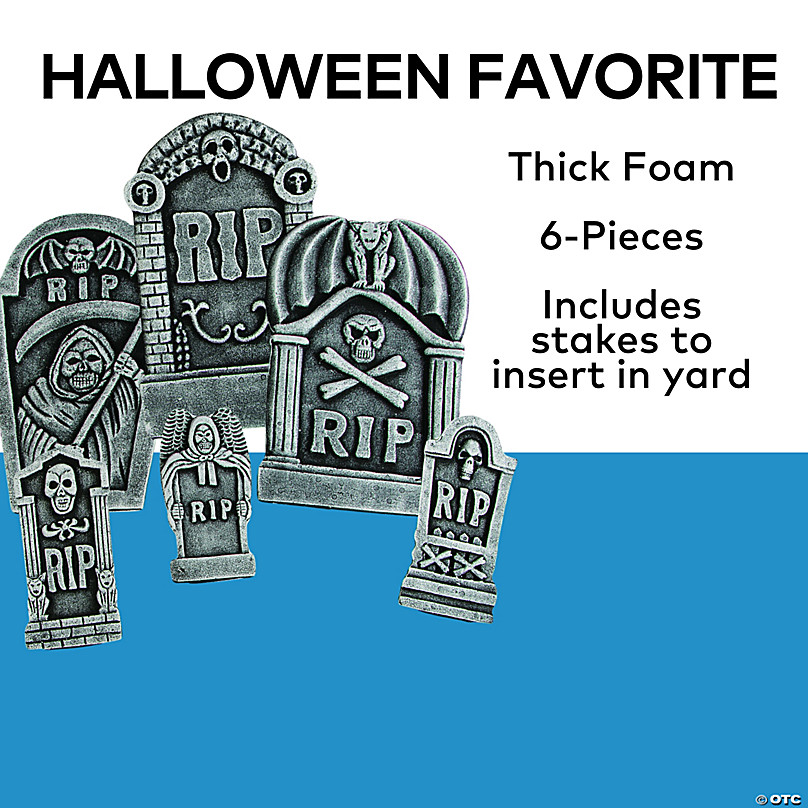 Grim Reaper RIP Foam Tombstone Halloween Decorations Set – 6 Pc ...