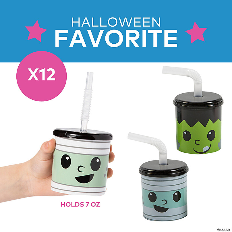 Kids Halloween Monster Reusable BPA-Free Plastic Cups with Lids ...