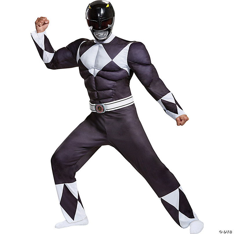 Men's Classic Muscle Mighty Morphin Power Rangers Black Ranger Costume ...