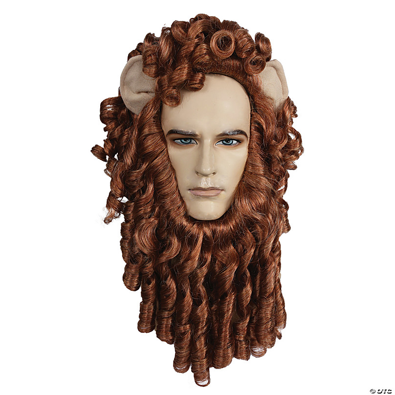 Men's Red Curly Lion Wig Set