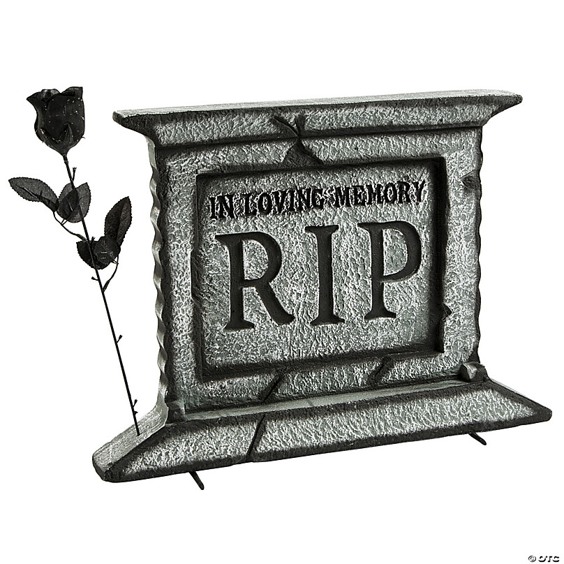 Tombstone Pedestal with Rose Halloween Decoration | Halloween Express