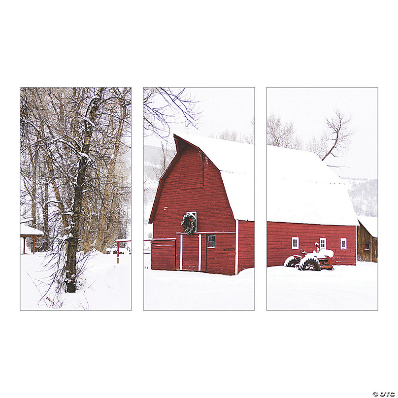 Winter Red Barn Backdrop - 3 Pc. | Halloween Express