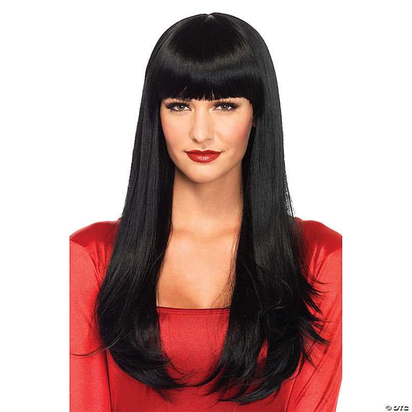 Women's Black Long-Haired Wig with Long Bangs | Halloween Express