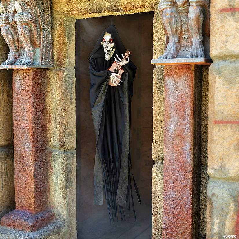 13 3/4" x 47 1/4" Hanging Animated Reaper with Guitar Halloween ...