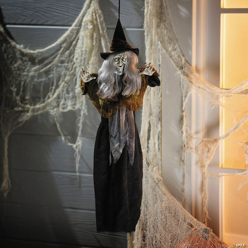 27 1/2" Hanging Smiling Witch with Gray Hair Halloween Decoration ...