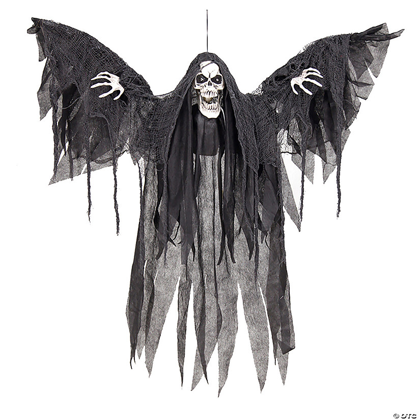 39 1/4" x 35 1/2" Hanging Animated Winged Reaper Halloween Decoration ...