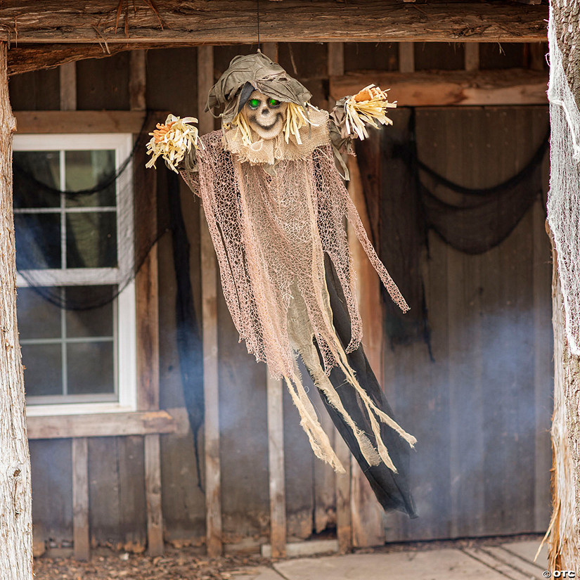 43 1/4" x 70 3/4" Light-Up Hanging Skeleton Scarecrow Halloween ...