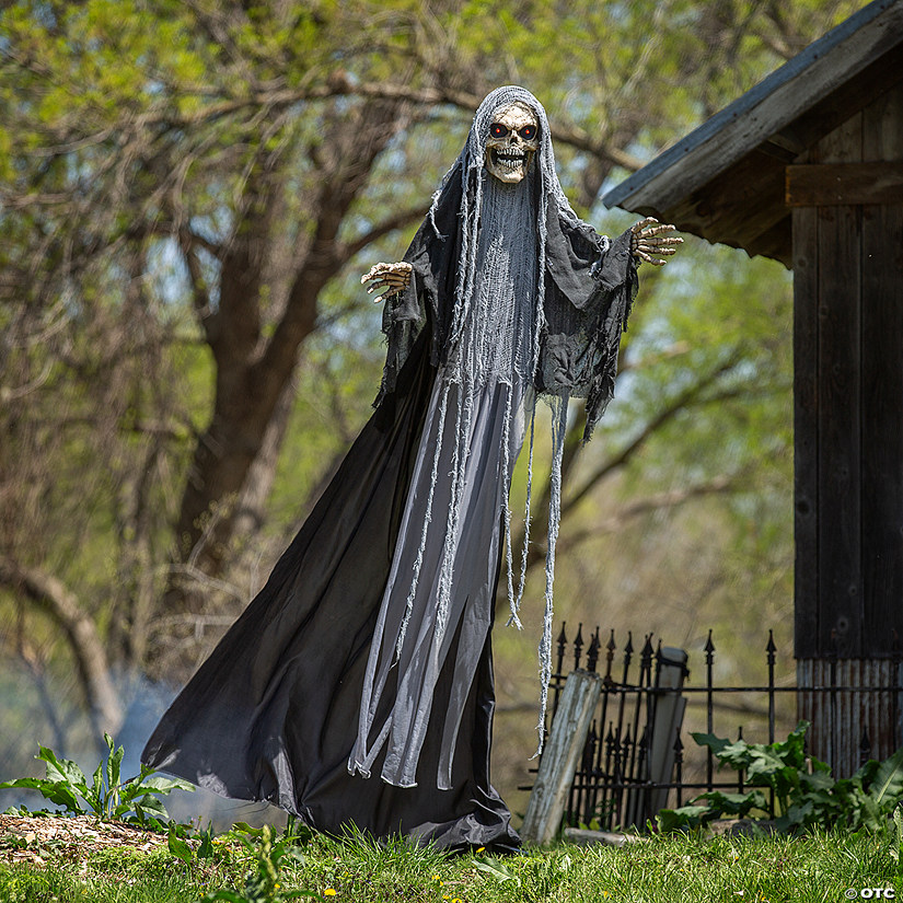 6 Ft. Standing Up & Down Black & Gray Skeleton Reaper Halloween ...
