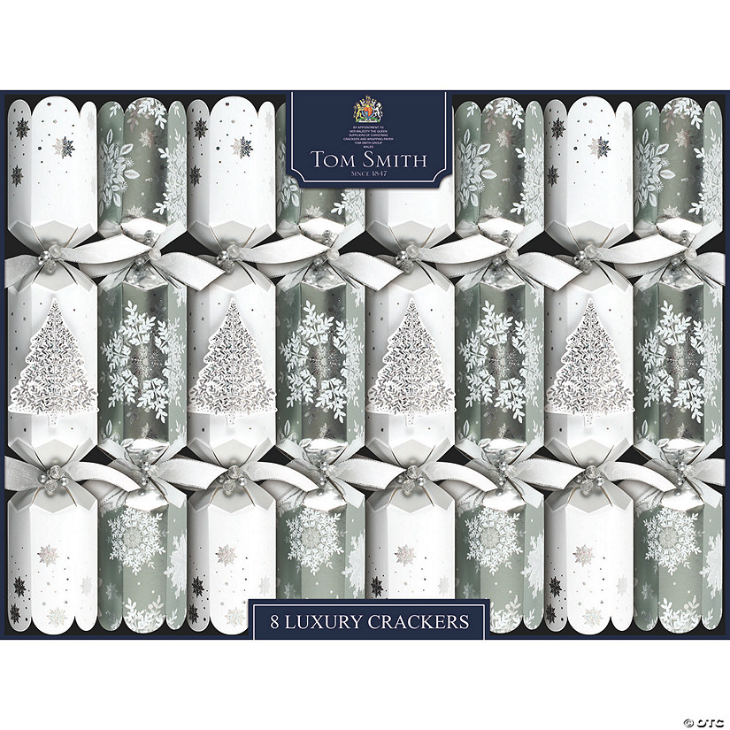 8" Tom Smith Silver & White Luxury Christmas Party Crackers - 8 Pc ...