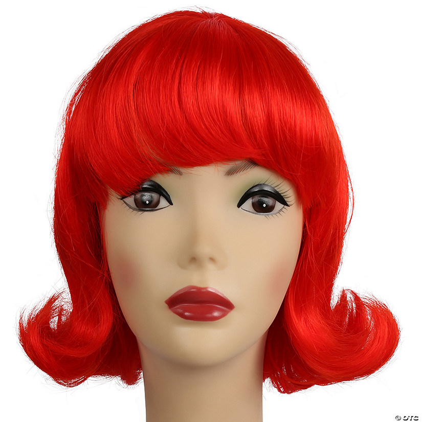 Adults 60s Short-Haired Flip Wig with Bangs - Red Kaf 7