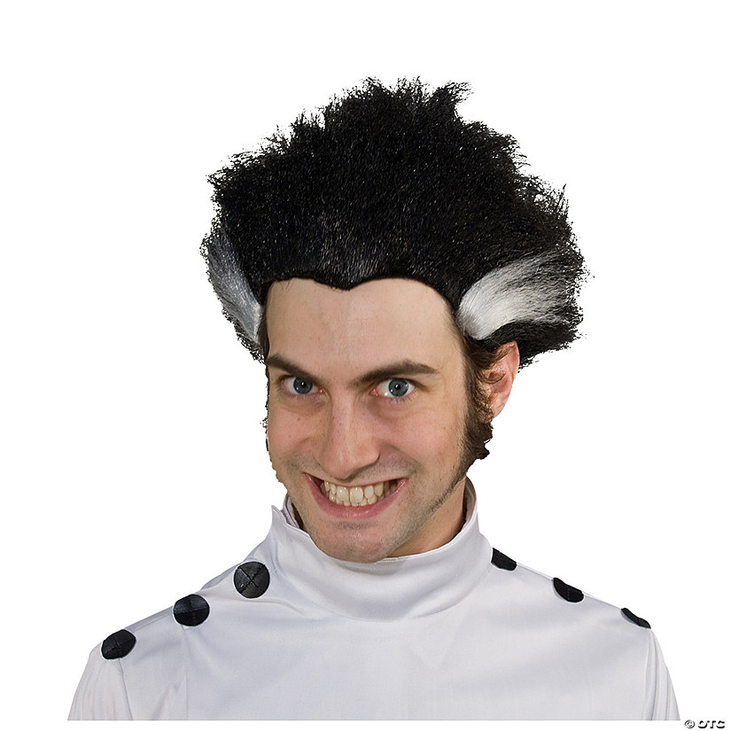 Adults Black with White Streaks Mad Science Wig | Halloween Express