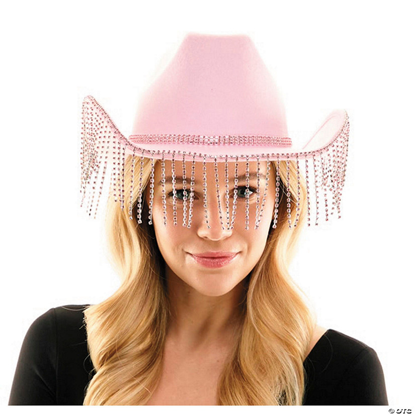 Adults Pink Cowboy Hat with Rhinestone Fringe | Halloween Express