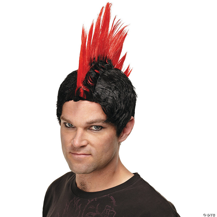 Adult's Red & Black Punk Rocker Wig
