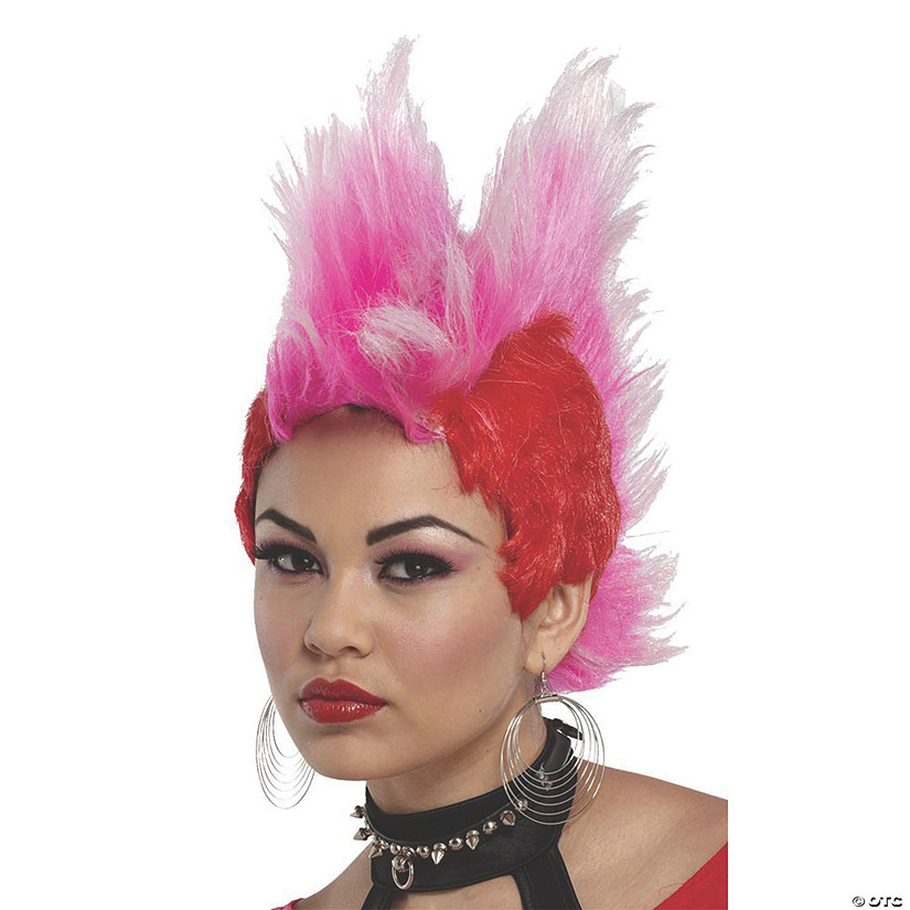 Adults Red & Hot Pink Double Mohawk Wig