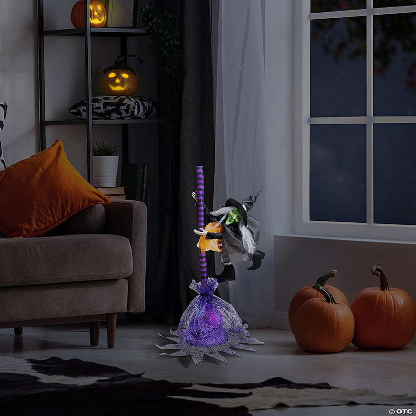 Animated Flying Witch with Broom Halloween Decoration - 25" | Halloween ...