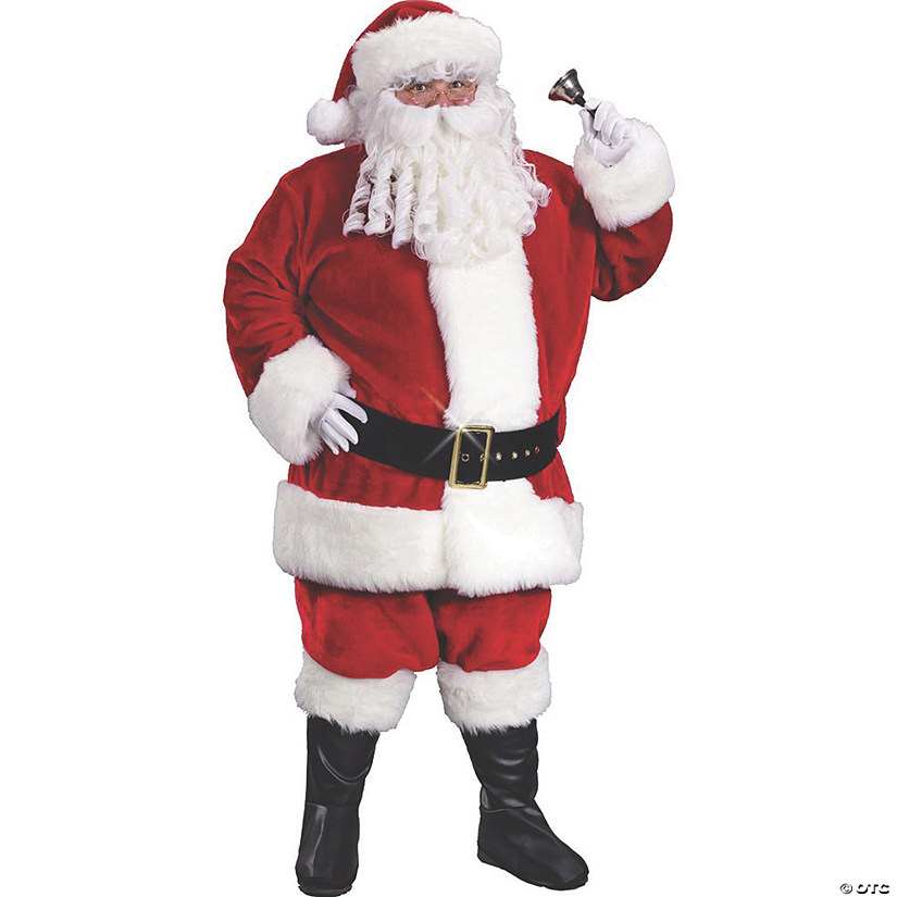 Men's Plus Size Plush Crimson Santa Suit Costume - 2XL | Halloween Express