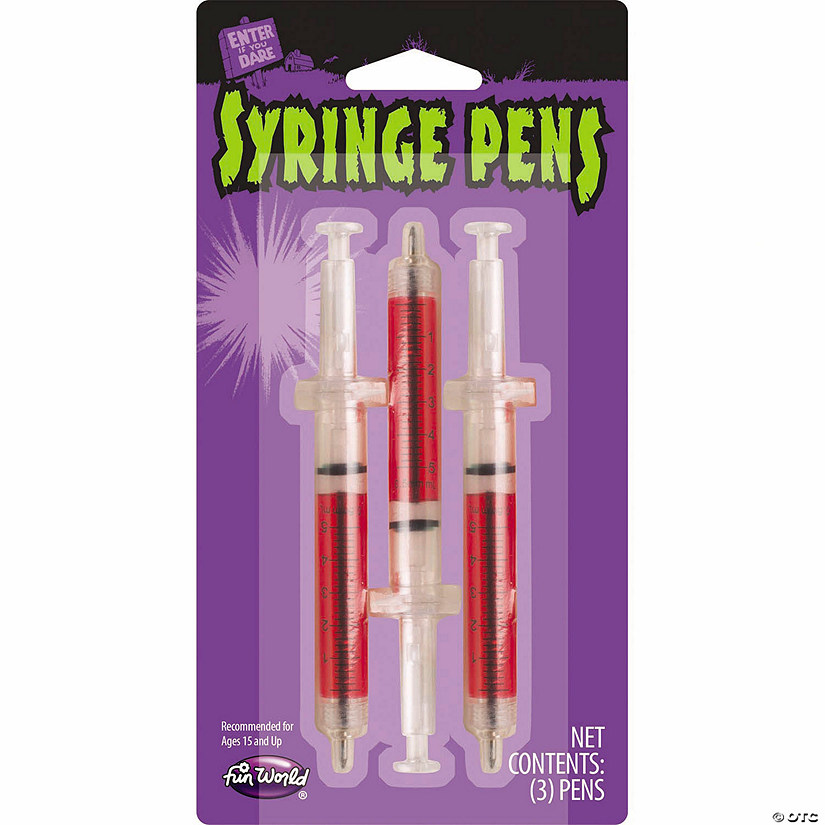 Red & Clear Plastic Syringe-Shaped Ballpoint Pens - 3 Pc.