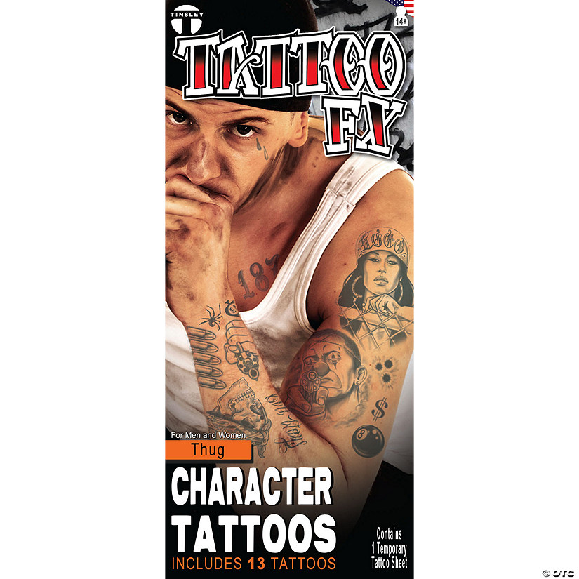Tinsley Transfers Prison Thug Character Temporary Tattoos | Halloween ...