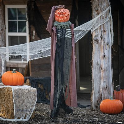 6 Ft. Standing Animated Ghoulish Scarecrow Halloween Decoration ...
